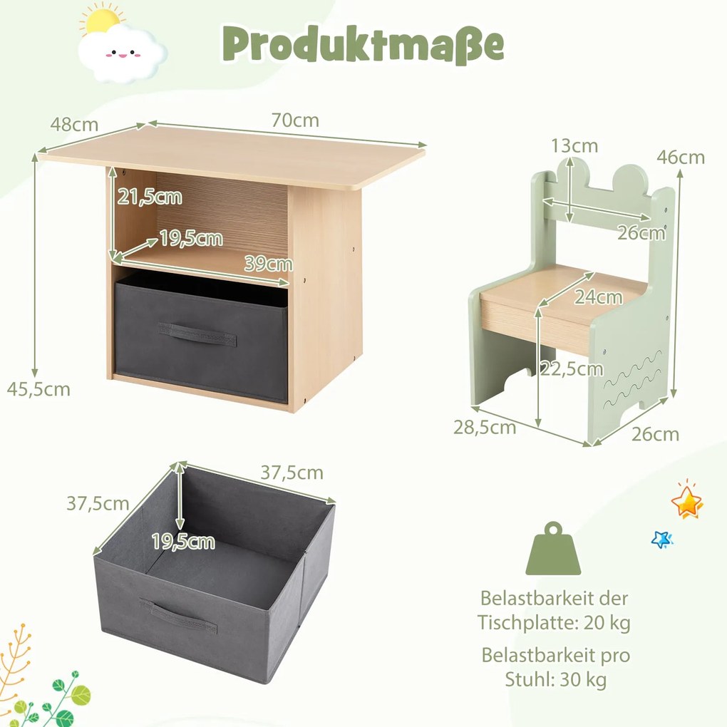 Costway Dětský stůl s 2 židličkami ve tvaru krokodýla 3 PCS. Dětské sezení