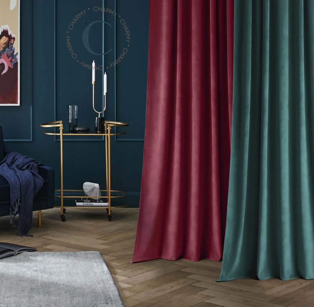 Room99 Hotový závěs na kroužcích CHARMY Jednobarevný Velurový Zatemňovací Barva: Světle béžová/Stříbrná, Velikost: 140 x 250 cm