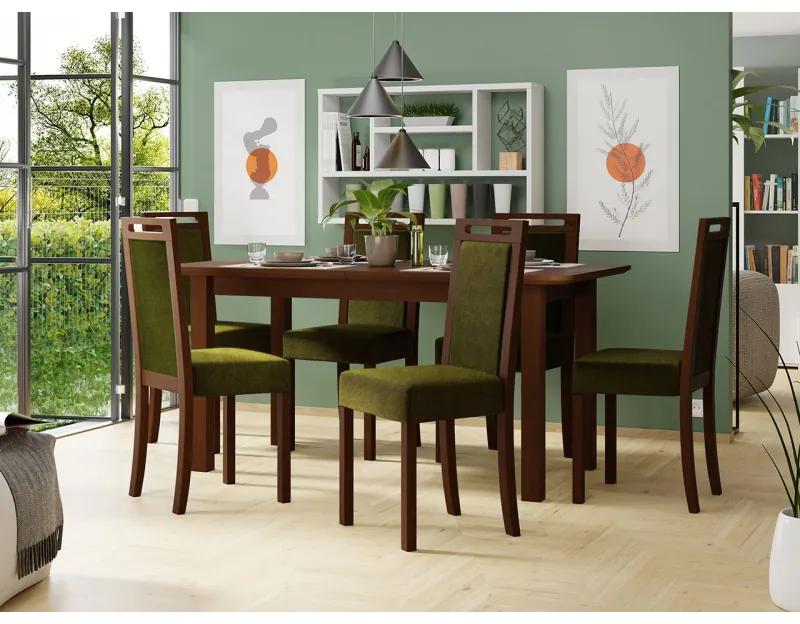 Rozkládací jídelní stůl se 6 židlemi AL10, Barva dřeva: ořech, Potah: Zetta 297