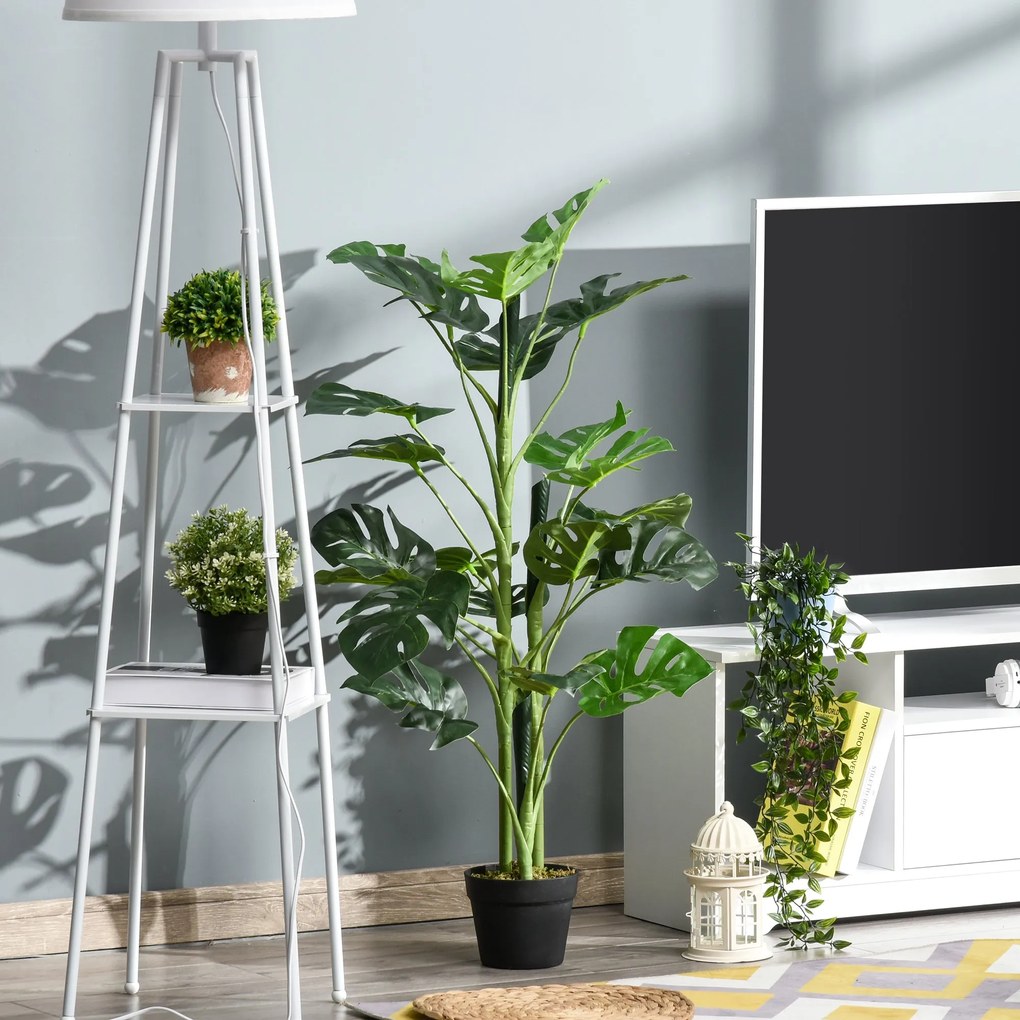 Umělá rostlina Outsunny 100 cm Umělý Monstera s 21 listy a květináčem do domácnosti nebo kanceláře Zelená