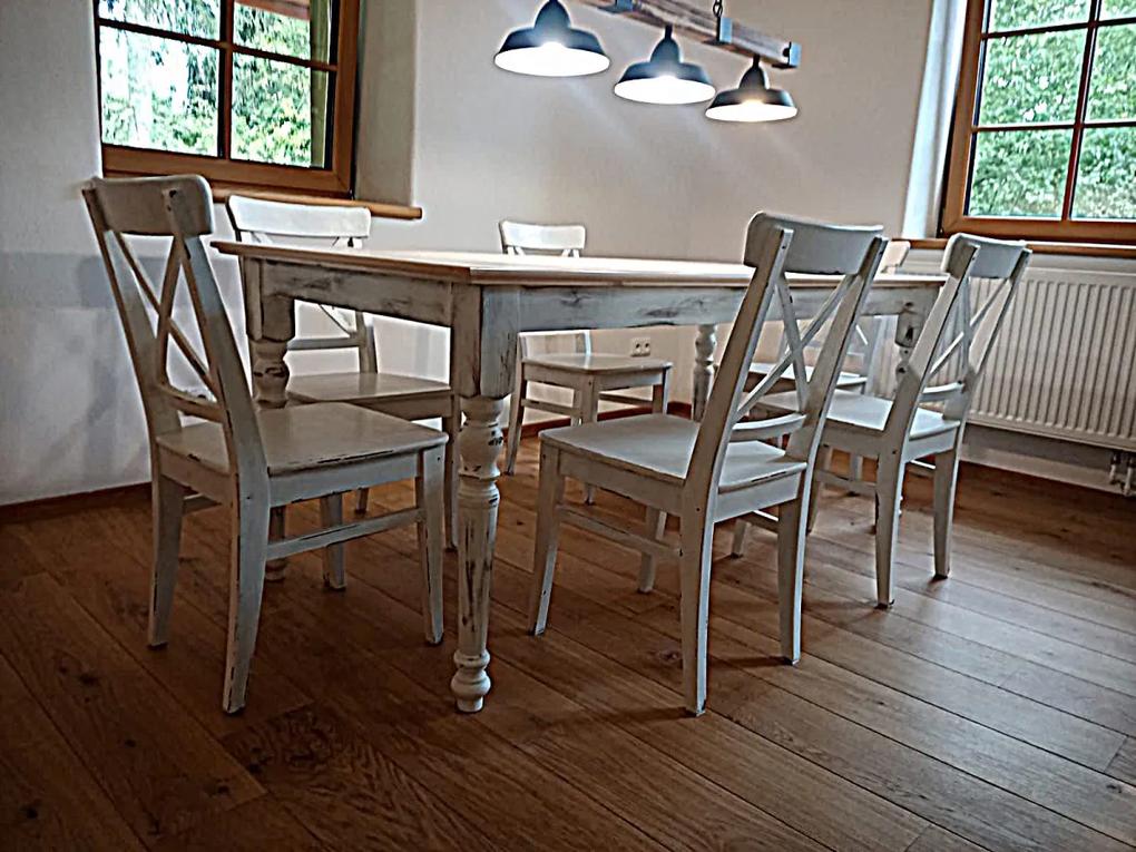 Stará Krása – Ruční výroba Bílé jídelní stoly z masivu 76x180x90 6xžidle