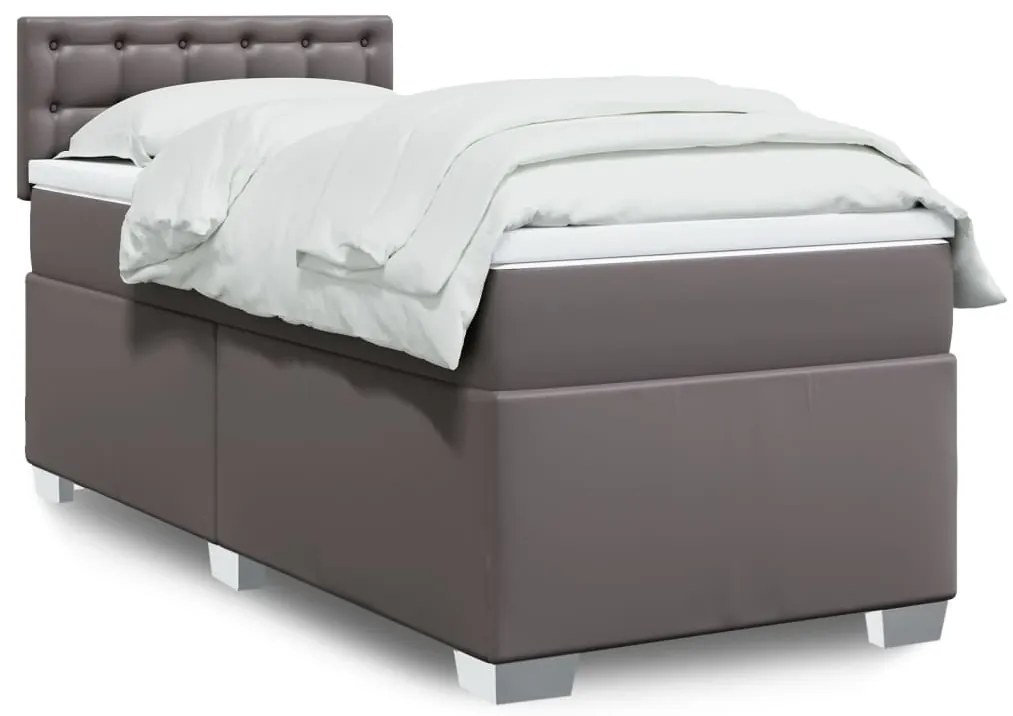 Box spring postel s matrací šedá 90x190 cm umělá kůže
