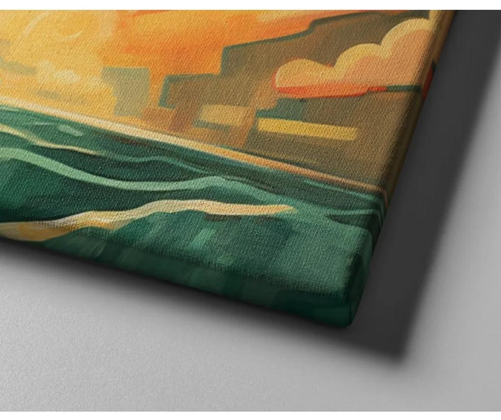 Obraz na plátně - Maják při západu slunce ve stylu Art Deco FeelHappy.cz Velikost obrazu: 210 x 70 cm