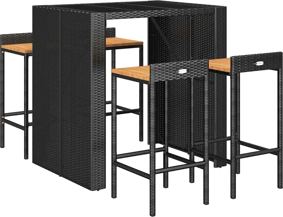5dílný zahradní barový set černý polyratan a masivní akácie 3187684