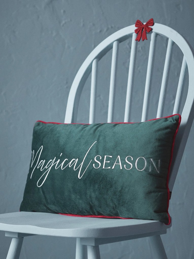 Sinsay - Vánoční dekorační polštář se stříbrným nápisem „Magical Season“ - tmavě zelená