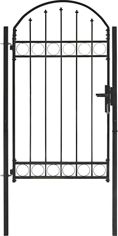 Plotová brána ASSEN s klenutým vrškem ocelová 100 x 175 cm černá 143087