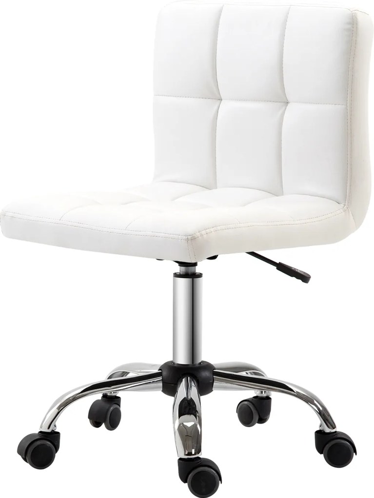 HOMCOM Kancelářská židle, ergonomická židle bez područek, výškově nastavitelná otočná židle, počítačová židle do kanceláře, studovny, umělá kůže, bílá