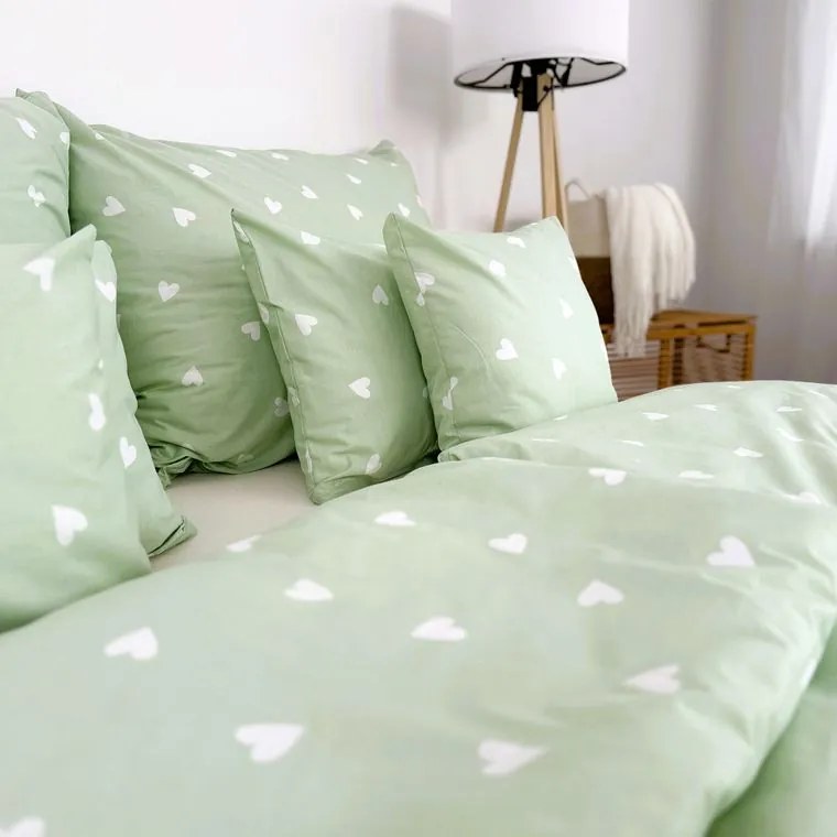 Bavlněné ložní povlečení SRDÍČKA MINT