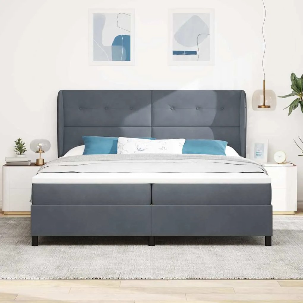 Postel s boxspringem s čelo Tmavě šedá 200 x 200 cm samet 3340947