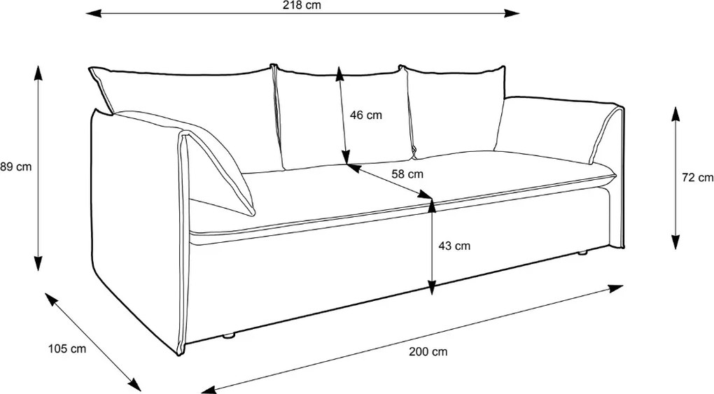 PCo Pohovka GRANADA, 218 cm Barva látky: Světle šedá (Riviera 91)