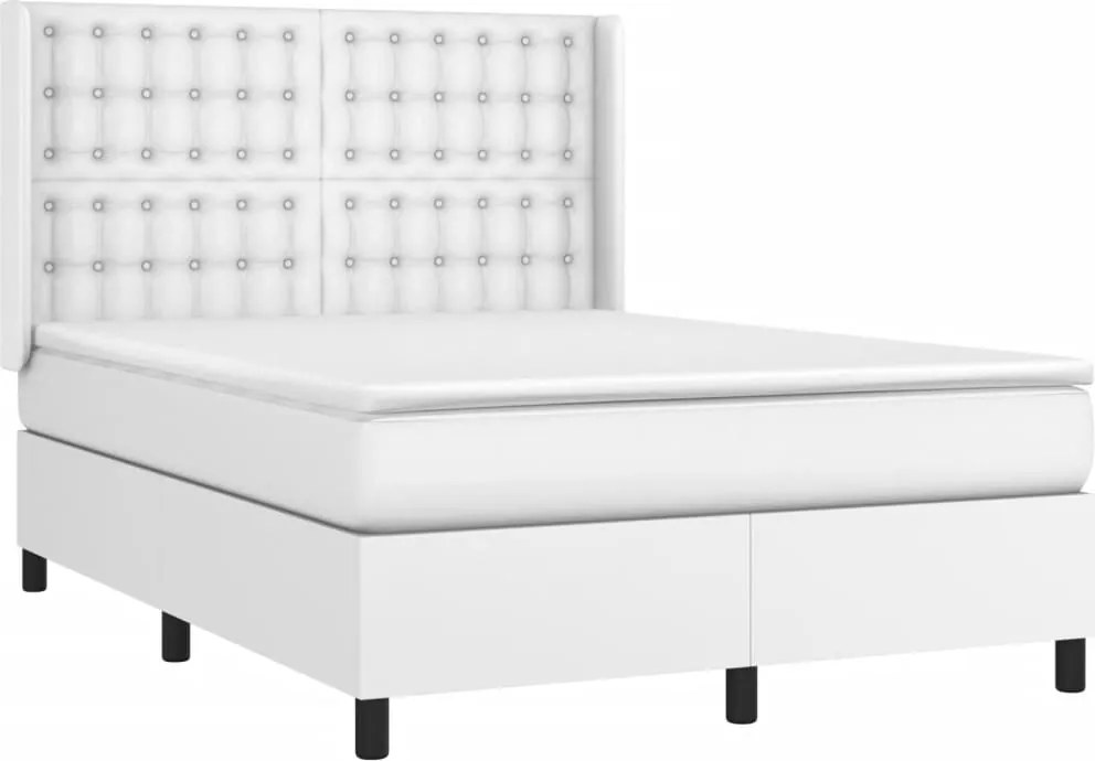 Box spring postel s matrací a LED bílá 140x200 cm umělá kůže 3139386