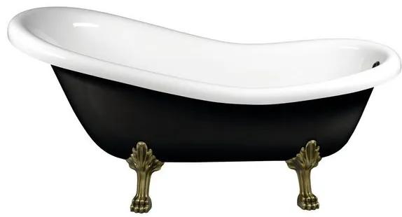 Polysan Retro Volně stojící vana 158x73x72 cm, nohy bronz, černá/bílá 72972