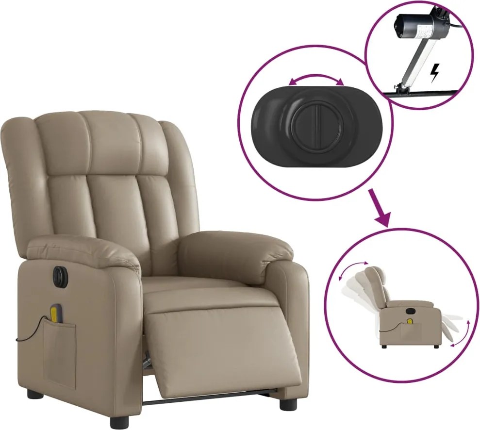 Elektrické masážní polohovací křeslo cappuccino umělá kůže 3205263