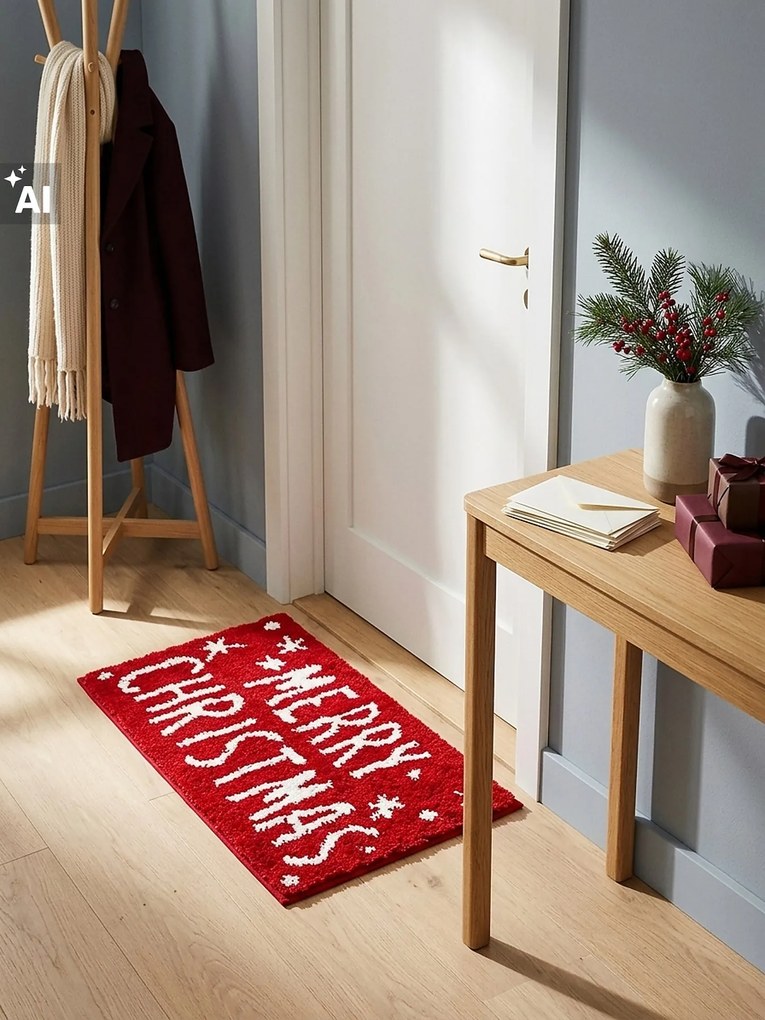 Sinsay - Vánoční koupelnová předložka s nápisem Merry Christmas - červená
