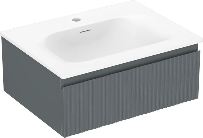 Mexen Rivel, koupelnová skříňka 60 cm s umyvadlem Vela, 1 zásuvka, drážkovaná, grafitová matná/bílá matná, 91A20-06023-1-BF66-W23M01