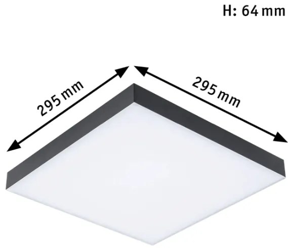 Paulmann 79907 Velora, černý subtilní stropní LED panel Rainbow dynamic RGBW, 13,2W LED 3000-6500K, 29x29cm, dálkové ovládání