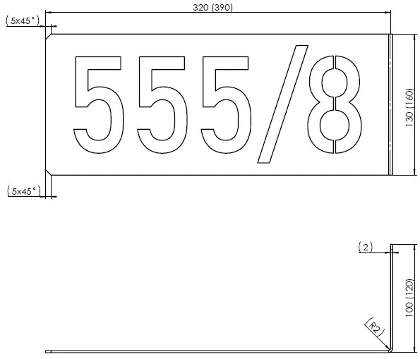 Domovní číslo tabulka lakovaná 7 Velikost: 16 x 39 x 12(ohyb) cm  (XL) - Doporučujeme, Odstín: RAL 7016 - Antracit, Ohyb: Na levé straně od čísla