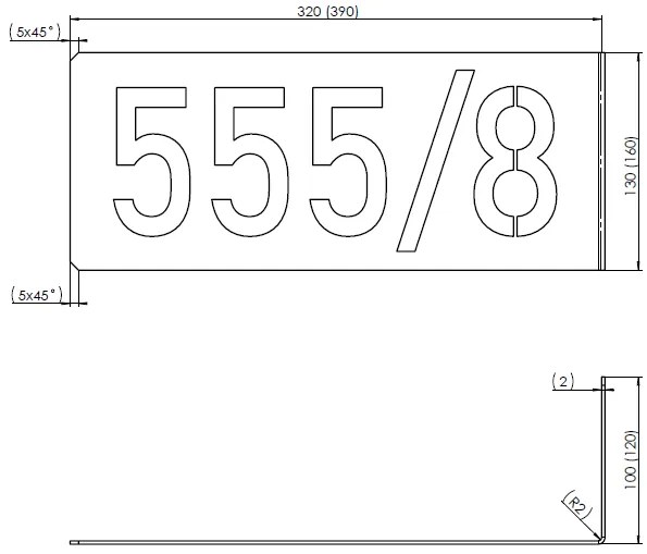 Domovní číslo tabulka lakovaná 7 Velikost: 16 x 39 x 12(ohyb) cm  (XL) - Doporučujeme, Odstín: RAL 9005 - černá, Ohyb: Na levé straně od čísla