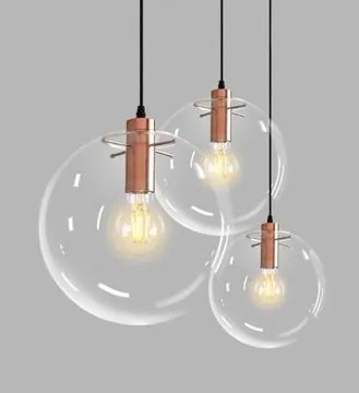 Toolight - Závěsné skleněné stropní svítidlo LASSI 20 + 25 + 30 cm 3xE27, růžové zlato, OSW-00133