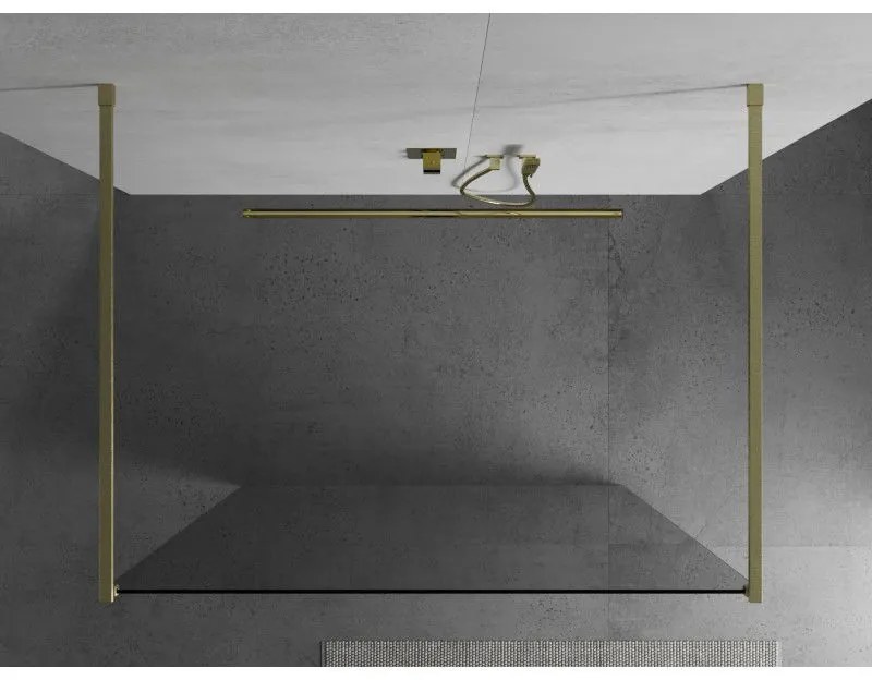 Mexen Kioto, sprchová zástěna Walk-In 100 x 200 cm, 8mm čiré sklo, zlatý matný profil, 800-100-002-55-00