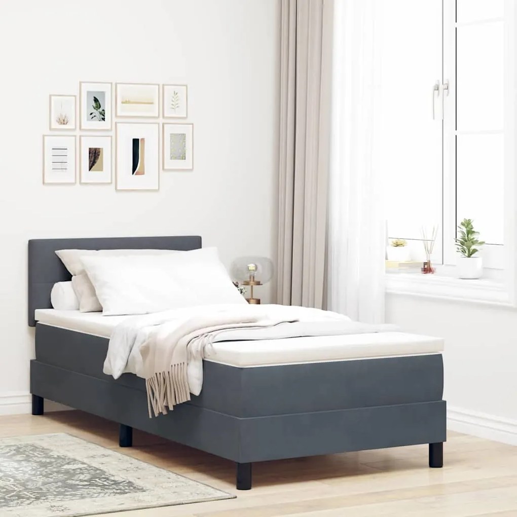 Postel s boxspringem s čelo Tmavě šedá 90 x 200 cm samet 3339147