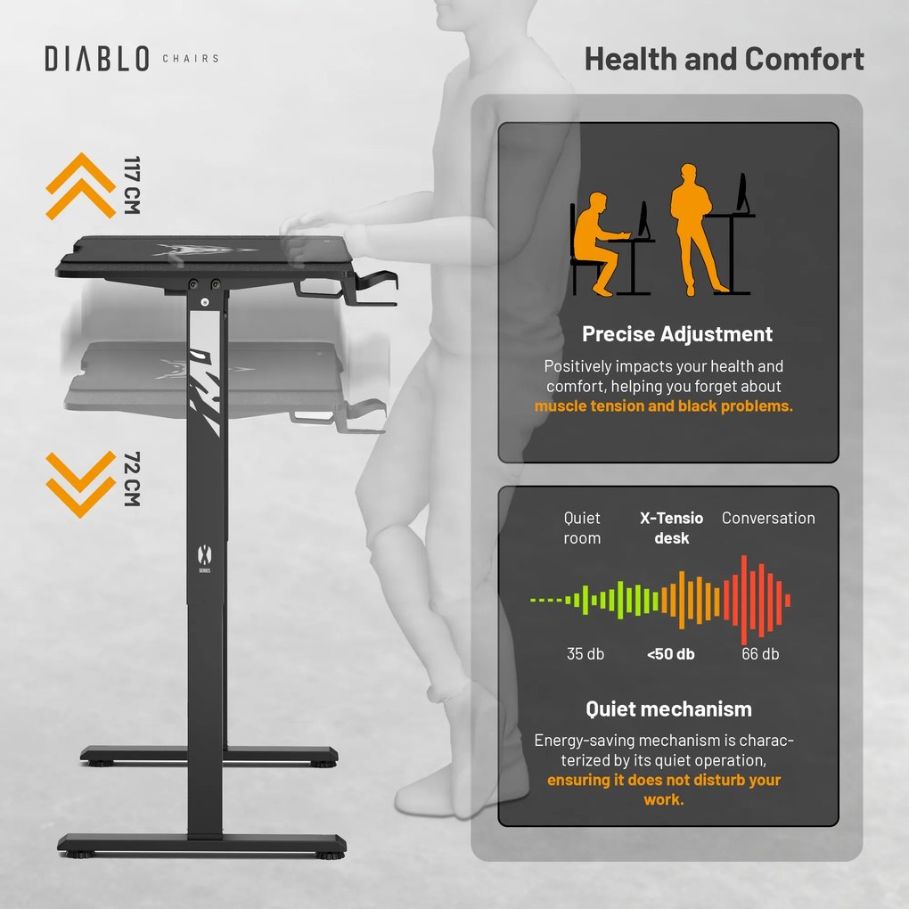 Elektricky výškově nastavitelný stůl 160 cm černý: Diablo X-Tensio 1600