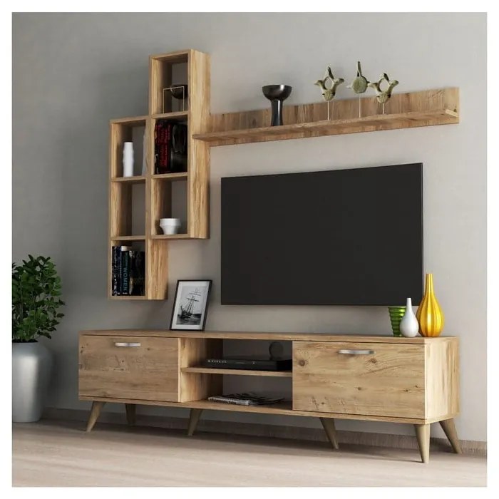 TV sestava v dekoru borovice v přírodní barvě 180x48 cm Veronica – Kalune Design
