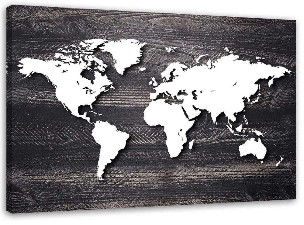 Gario Obraz na plátně Mapa světa na šedém dřevě Rozměry: 60 x 40 cm