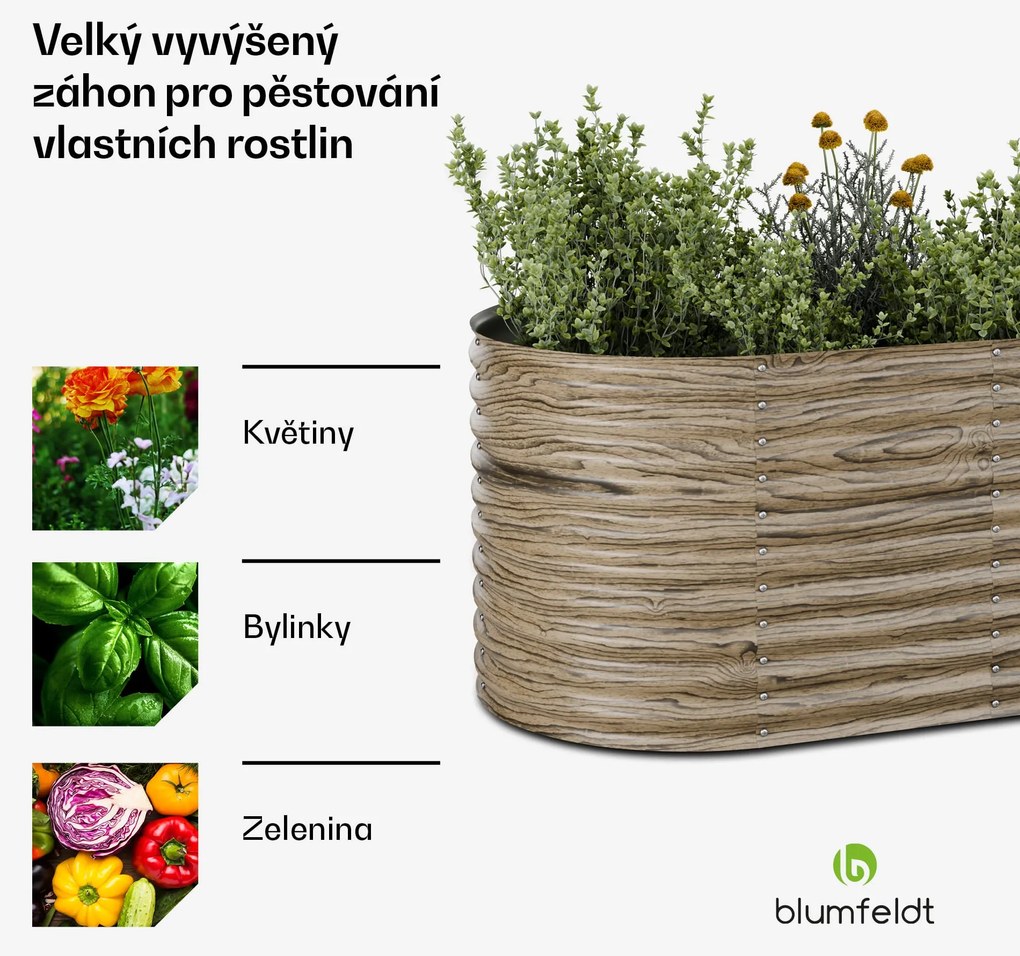 Blumfeldt High Grow vyvýšený záhon | 1.169 l | ergonomický | odolný proti povětrnostním vlivům | otevřená spodní struktura | oválný