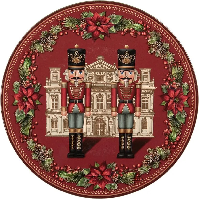Červený vánoční servírovací talíř Louskáčci - Ø 33*1 cm
