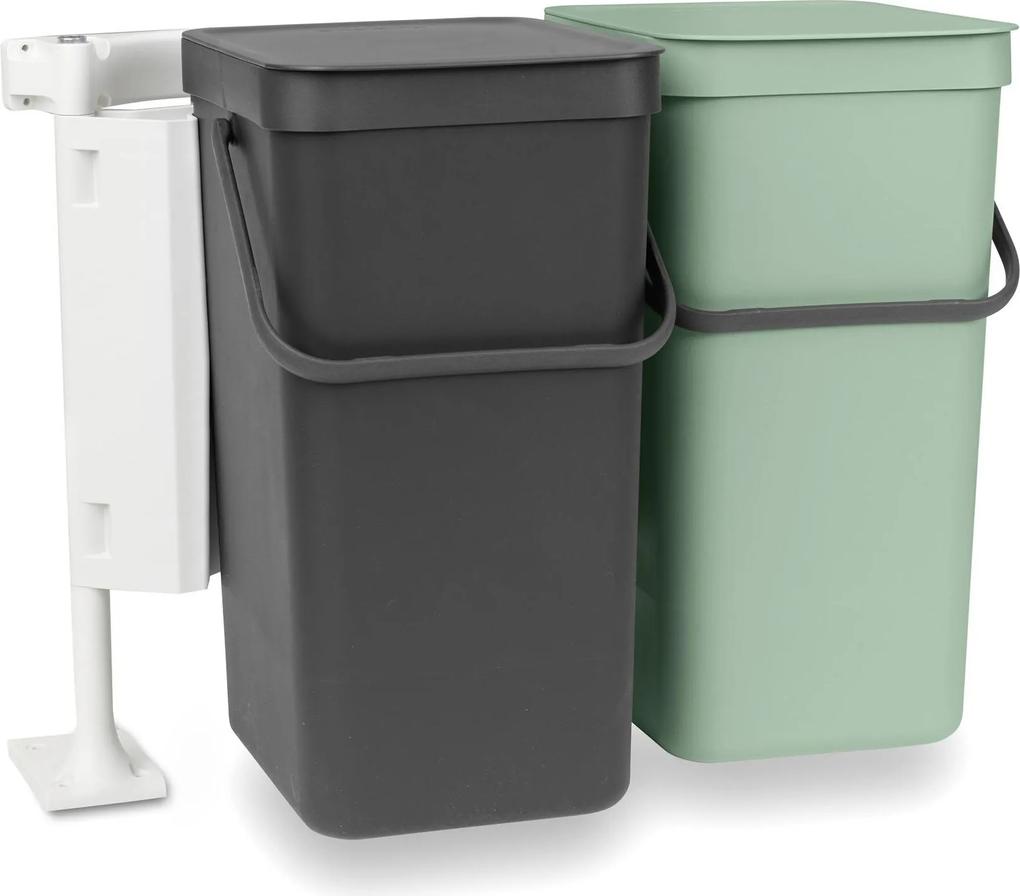 Koš na třídění odpadu Sort & Go dvojitý skříňový 2 x 16 l šedý a nefritově zelený