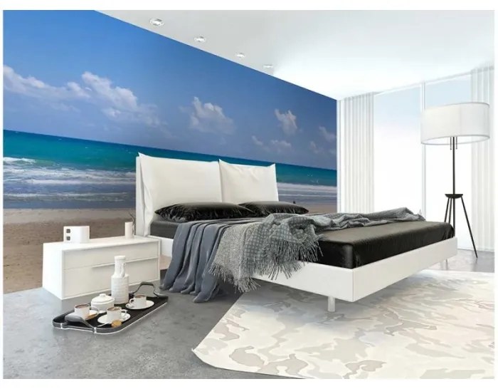 DIMEX | Samolepicí vliesová fototapeta na zeď Pláž MA-5-0210 | 375 x 250 cm | modrá, bílá, béžová