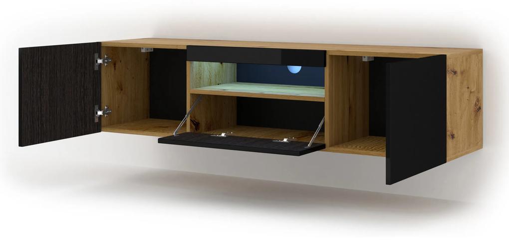 TV stolek/skříňka Aurora (dub artisan + černá) (LED). 1057686