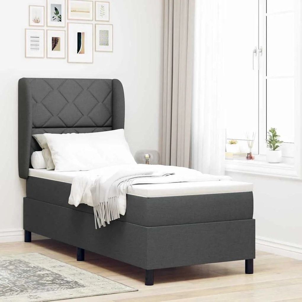 Postel s boxspringem s čelo Tmavě šedá 80 x 200 cm textil 3340593