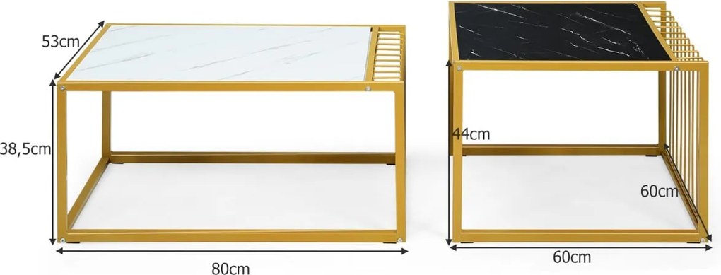 Costway 2 x odkládací stolek set hnízdící stolky mramorový moderní hnízdící