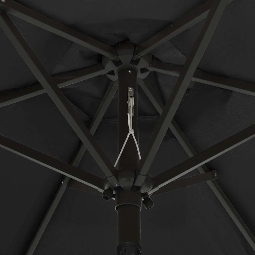 Zahradní slunečník s LED osvětlením černý 200 x 211 cm hliník 313563