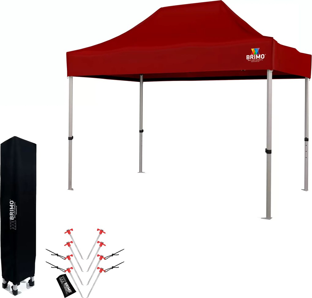 BRIMO Nůžkový stan 2×3 m hliníkový bez stěn | Rychlá montáž a pevný lehký rám - bez 3 stěn - Červená S. Alu