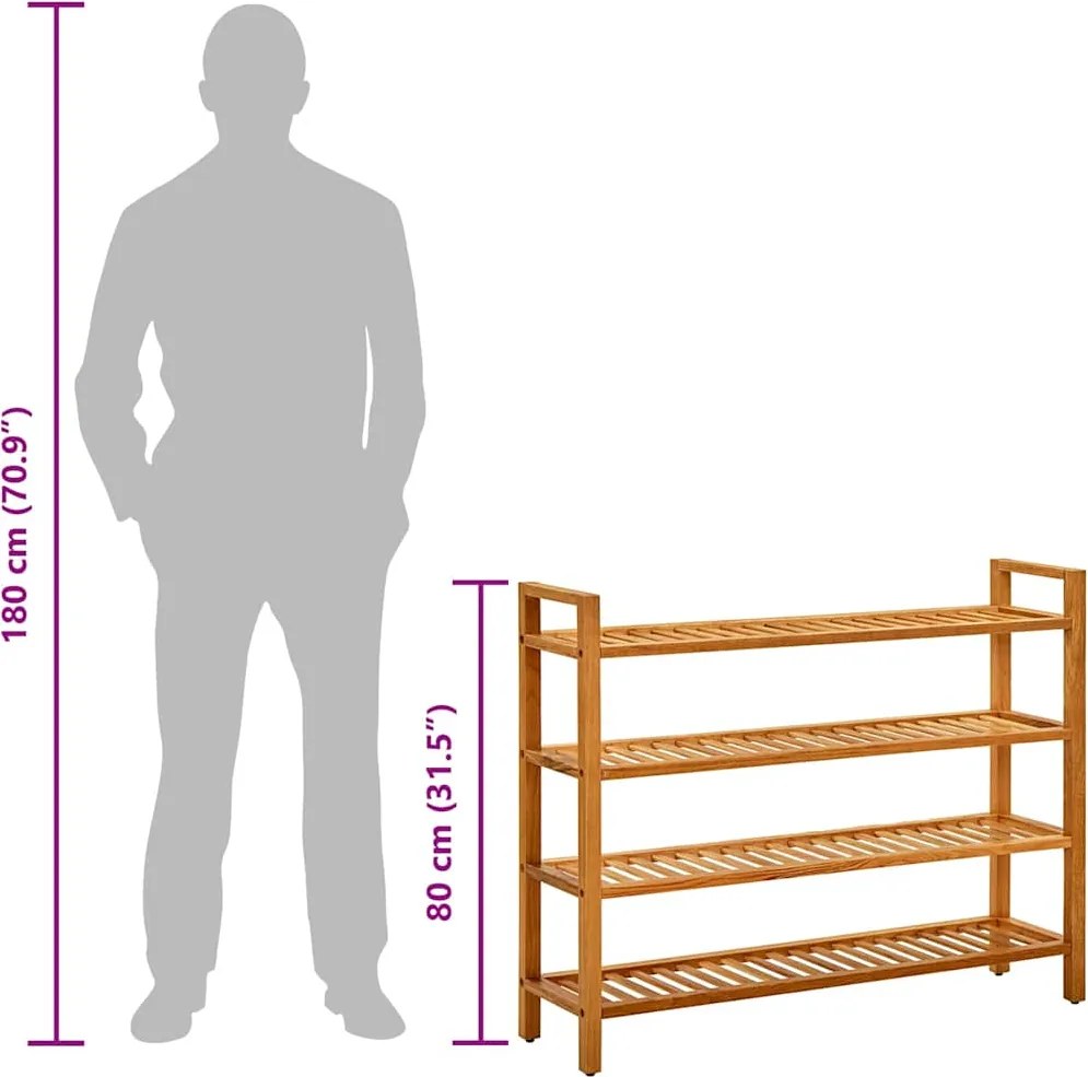 Botník se 4 policemi 100 x 27 x 80 cm masivní dubové dřevo 331750