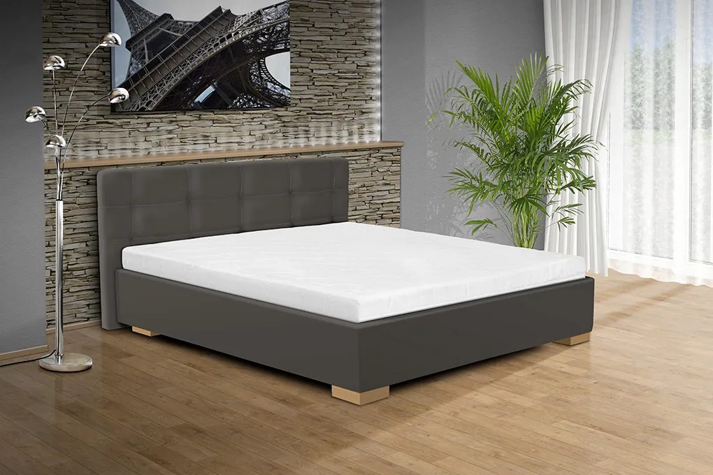 Manželská postel s úložným prostorem Alžběta Barva: eko kůže šedá, typ matrace: bez matrace