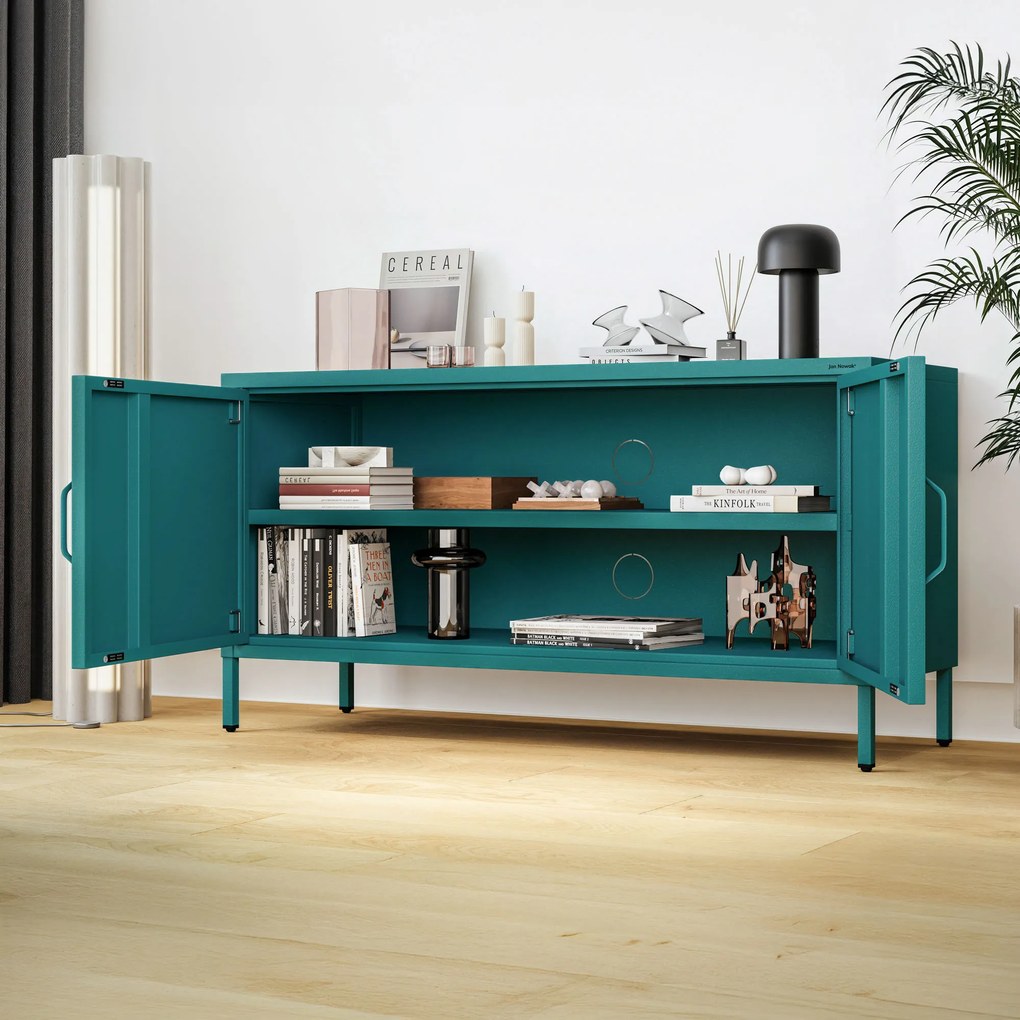 TV stolek kovový na nožkách, mořská modrá, 1150x595x400 mm: ROSA Modern
