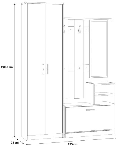Předsíňová stěna se zrcadlem KAVI dub artisan