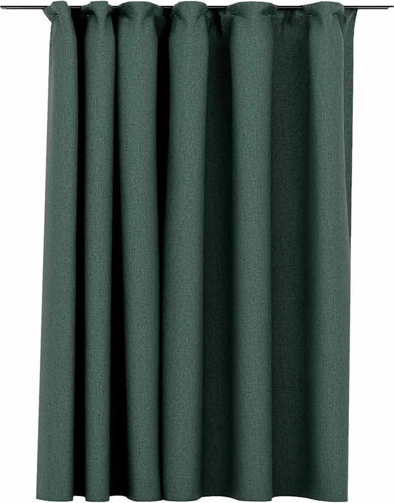 Zatemňovací závěs s háčky vzhled lnu zelený 290 x 245 cm 321191