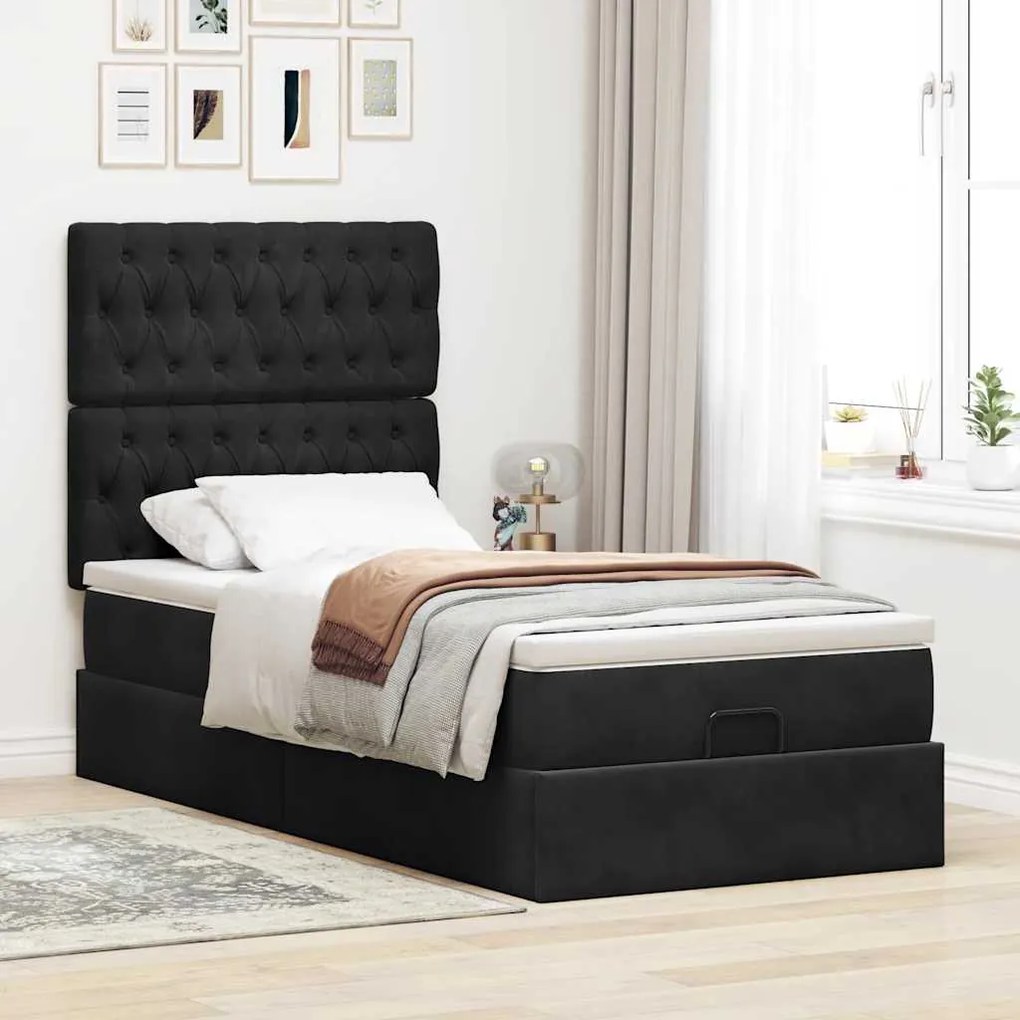 Osmanský rám postele s matracemi černá 80x200cm samet 3314356