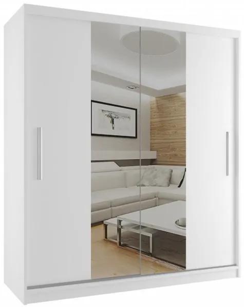 Šatní skříň s posuvnými dveřmi zrcadlem šířka 158 cm bílý korpus 11 Bílá - Bílá