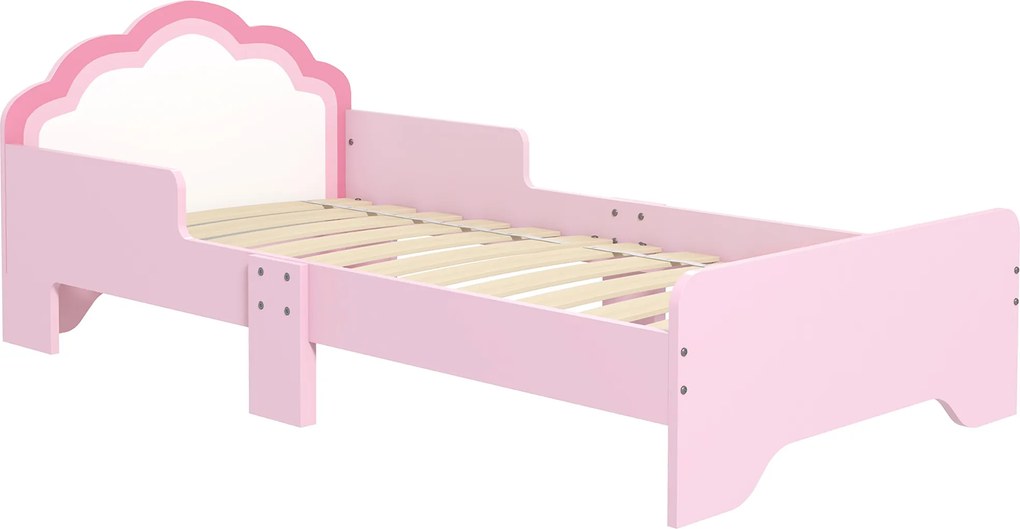 Dětská postel ZONEKIZ pro děti od 3 do 6 let 143 x 74 x 55 cm s motivem oblaku - včetně lamelového roštu, moderní růžový pokoj