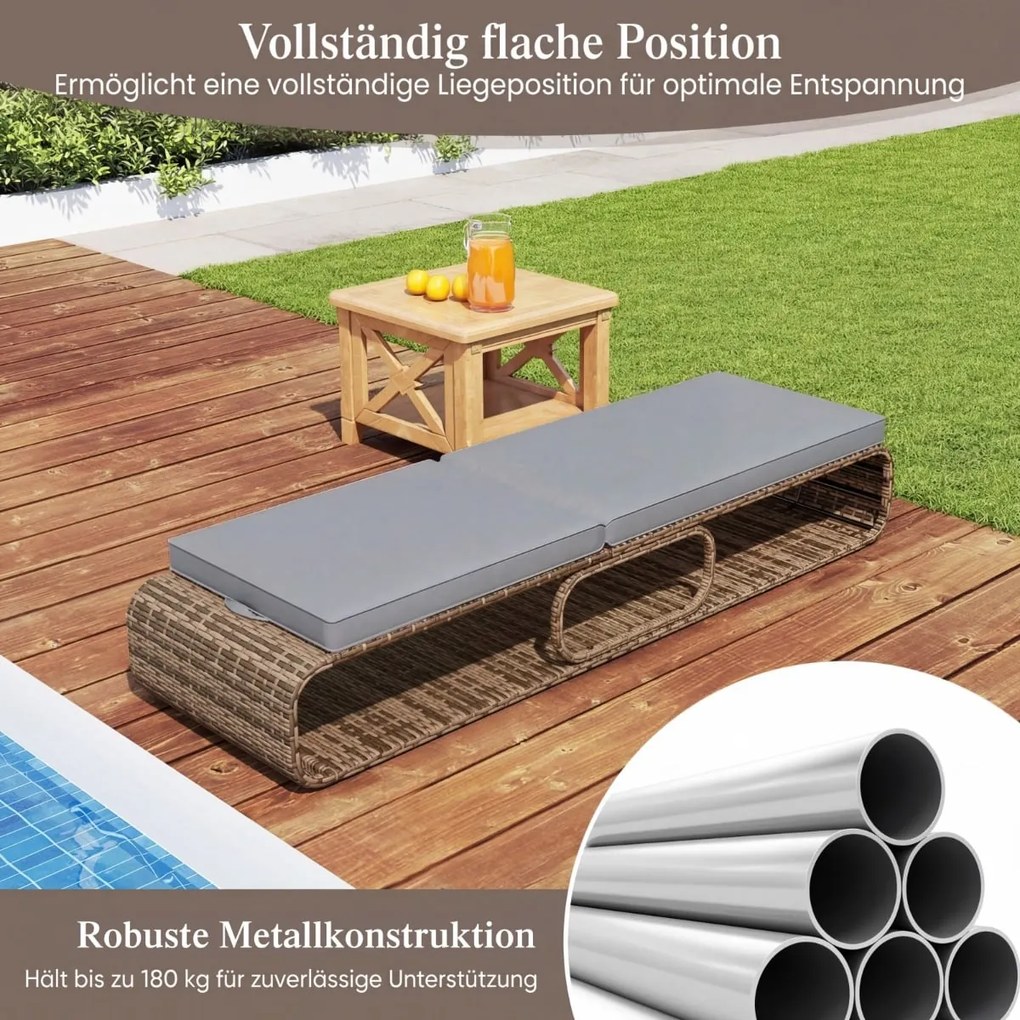 Costway Ratanové lehátko s polštářem a nastavitelným opěradlem, balkonové