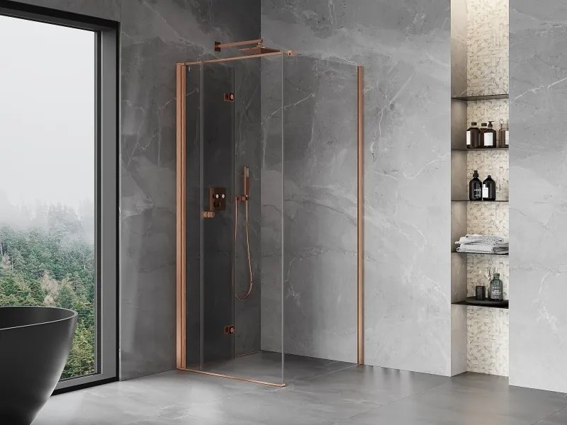 Mexen Mist-F T, 1-křídlý skládací sprchový kout levý 85 x 85 cm, průhledný, broušená měď - 8A6T-085-085-65-00-L