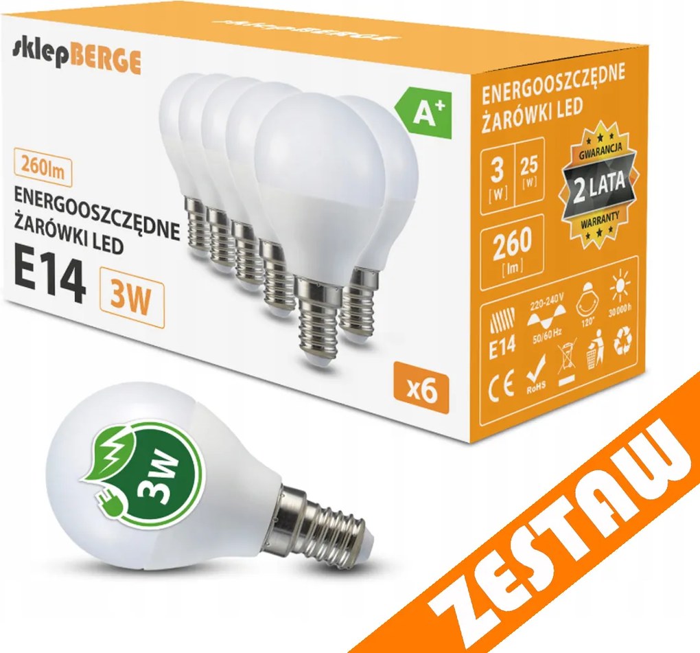 SADA 6x LED žárovka E14 G45 3W kulová 270lm - studená bílá