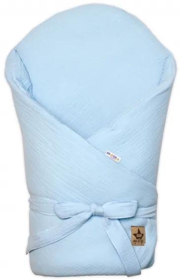 Mušelínová zavinovačka s výztuží na zavazování, Baby Nellys, 75x75cm, světle modrá