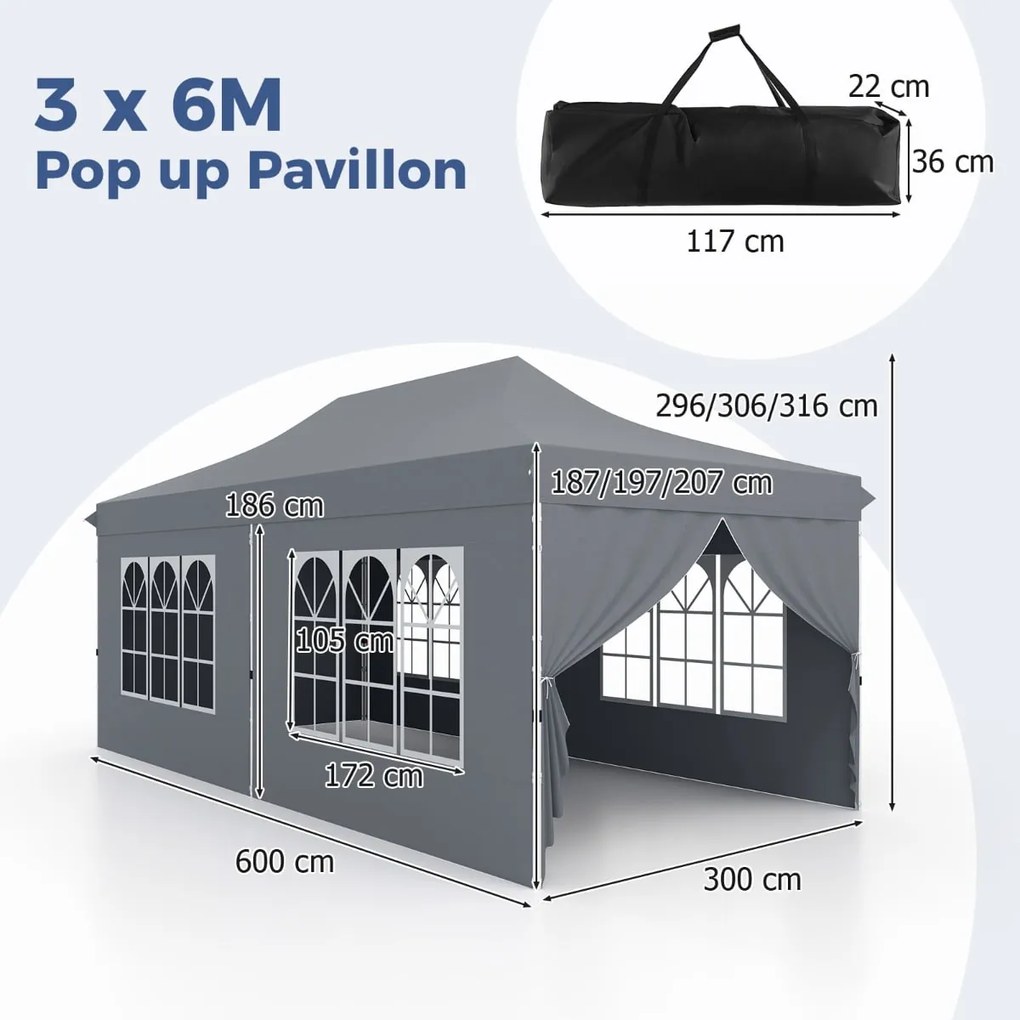 Costway Pavilon skládací altán s 6 odnímatelné boční stěny výškově nastavitelný